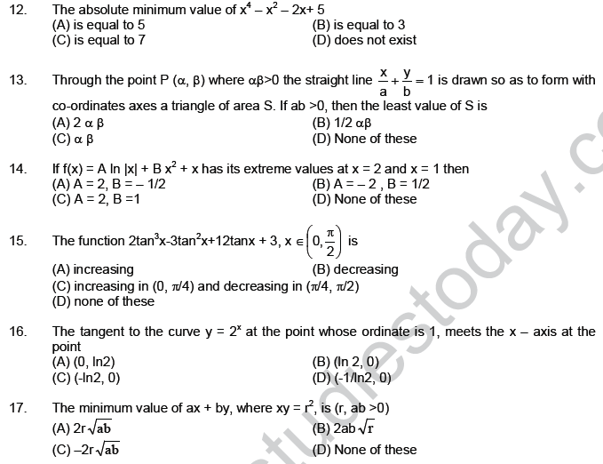 JEE Mathematics Application of Derivatives MCQs Set B with Answers
